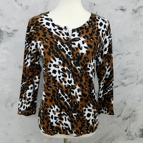 Joni B | Sweaters | Joni B Brown Black Animal Print Buttonup Sweater ...